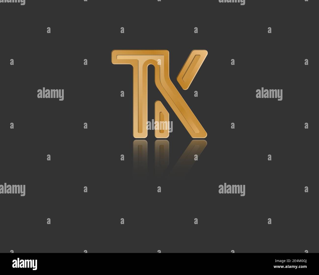 Gold stylized lowercase letters T and K with reflection connected by a ...