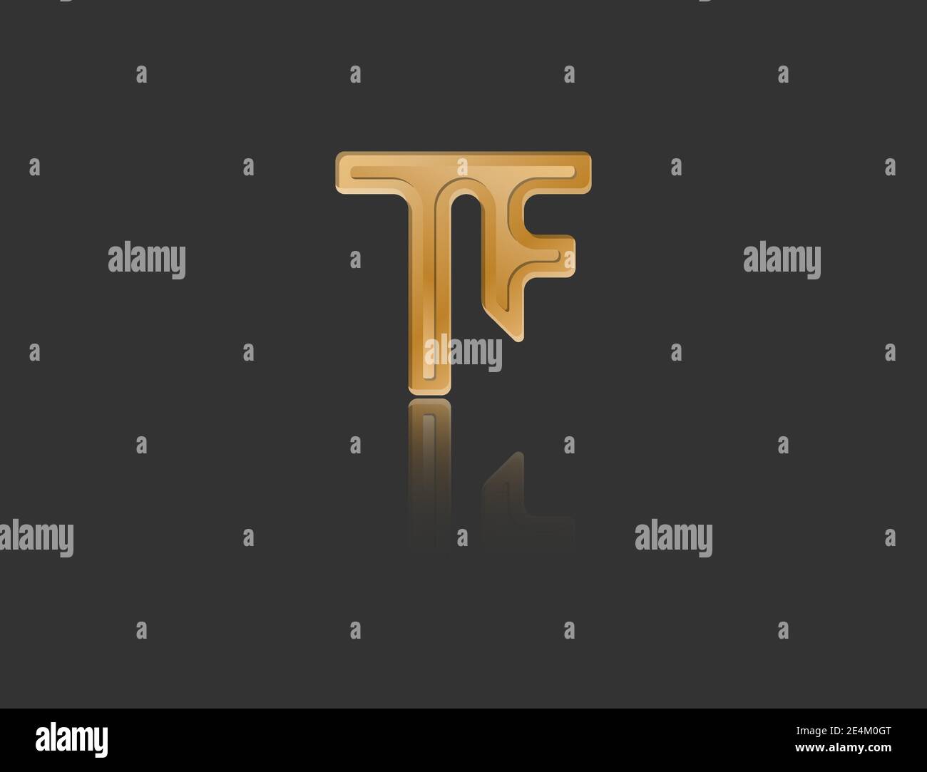 Gold stylized lowercase letters T and F with reflection connected by a ...