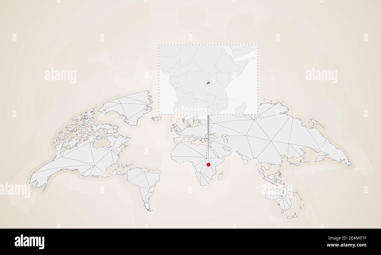 Map of Rwanda with neighbor countries pinned on world map. Abstract ...