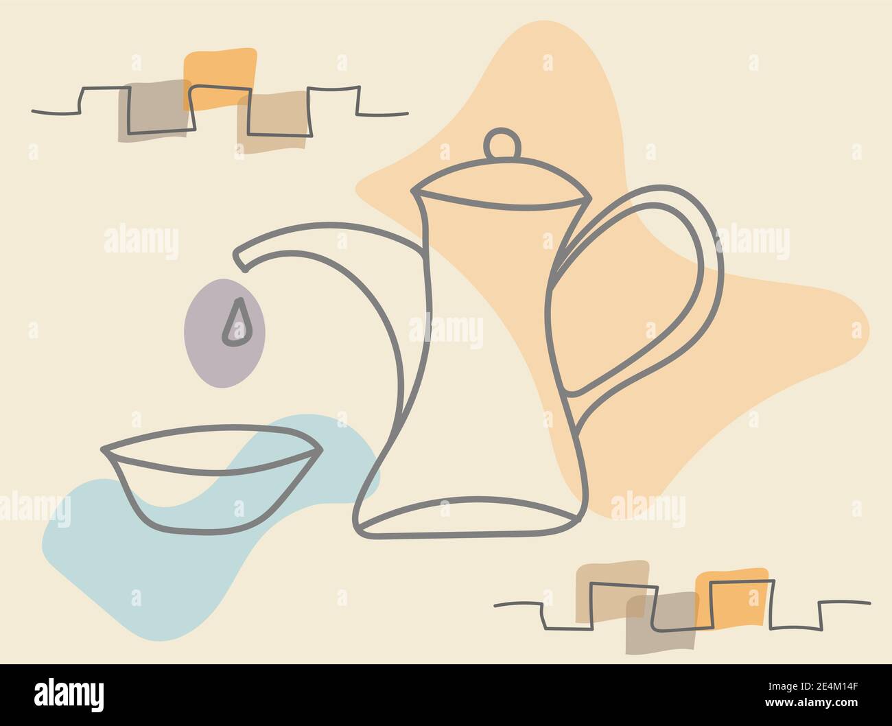 Abstract jug and cup in a minimalist style. Linear vector illustration ...