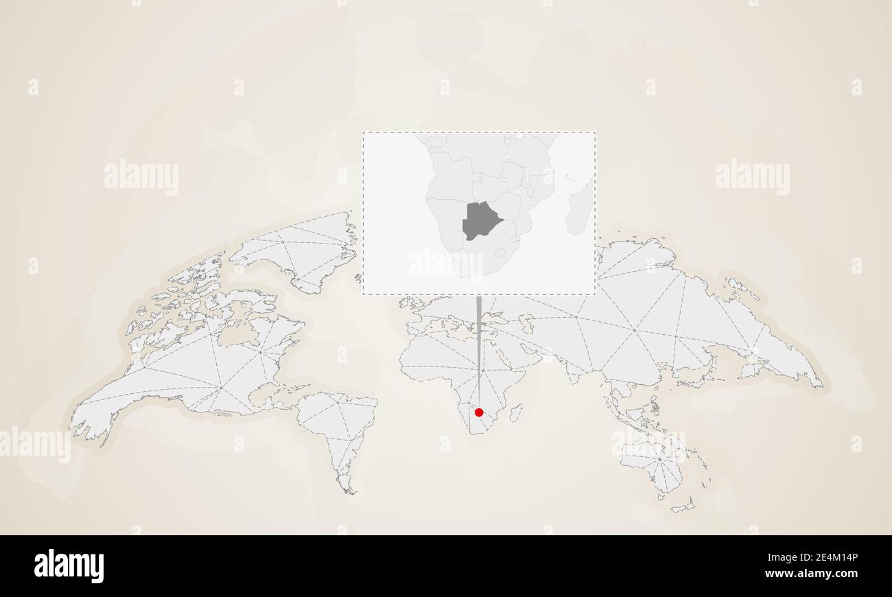 Map of Botswana with neighbor countries pinned on world map. Abstract ...