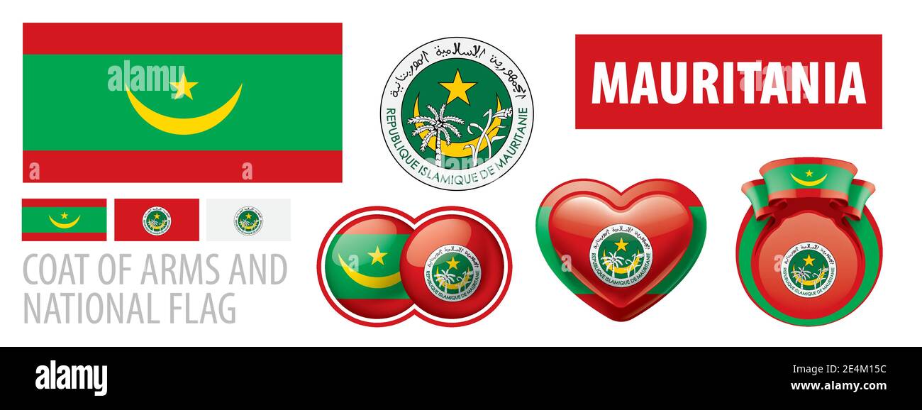 Vector Set Of The Coat Of Arms And National Flag Of Mauritania Stock Vector Image And Art Alamy