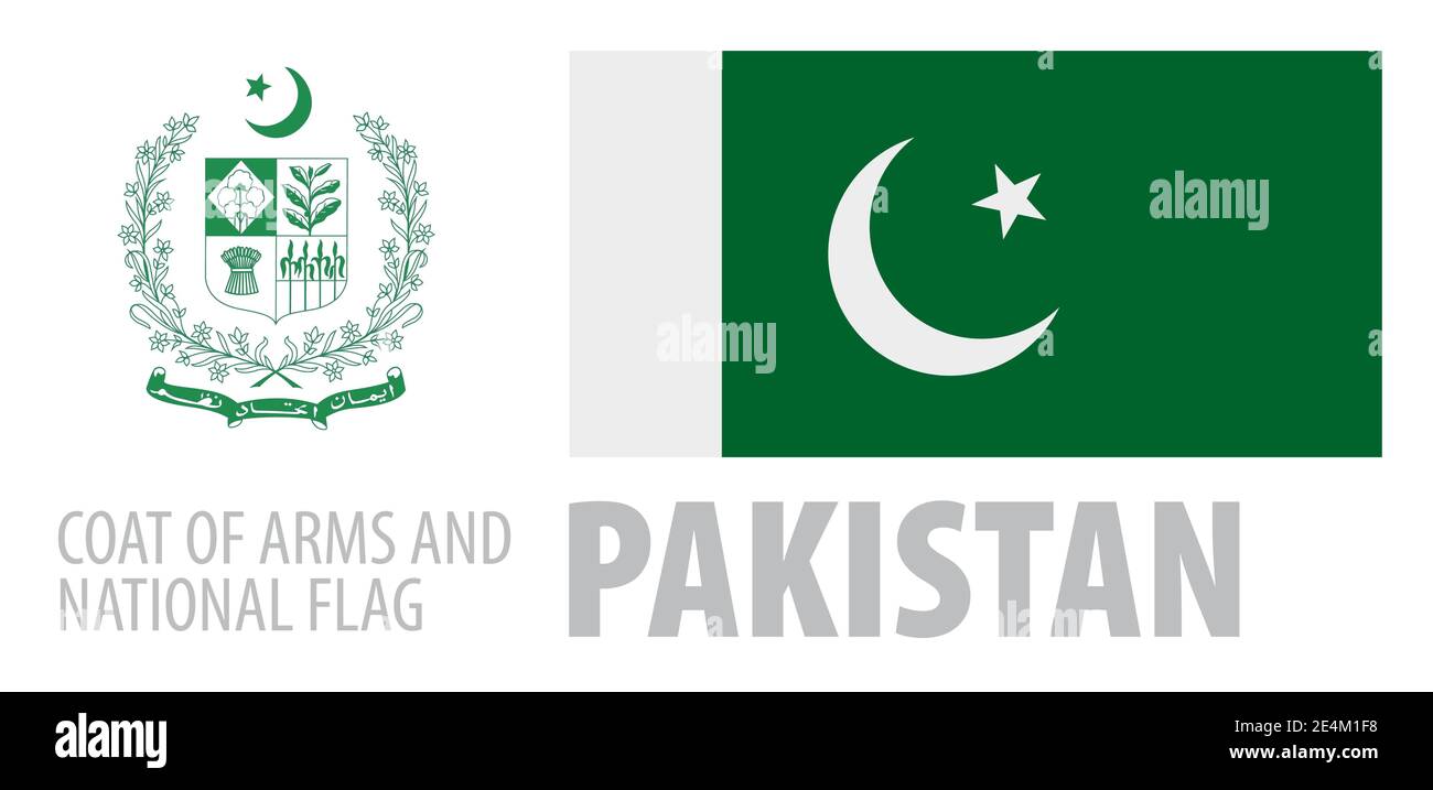Vector set of the coat of arms and national flag of Pakistan Stock ...