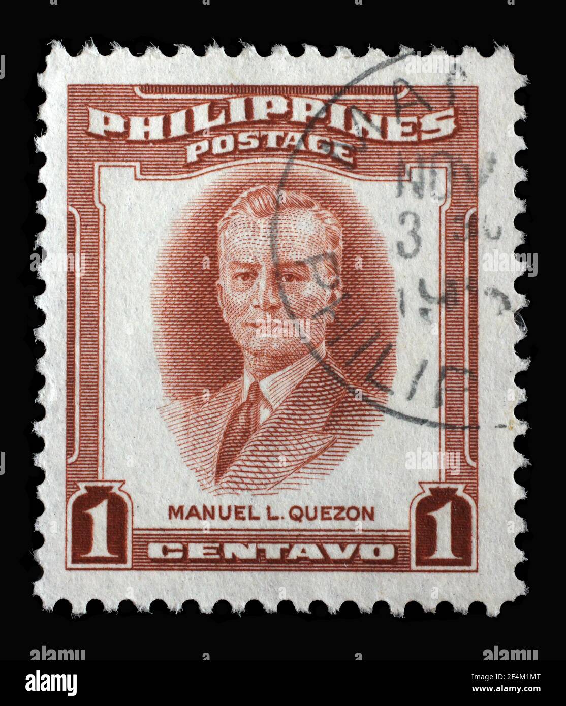 Stamp printed in Philippines shows portrait of Manuel Luis Quezon ...
