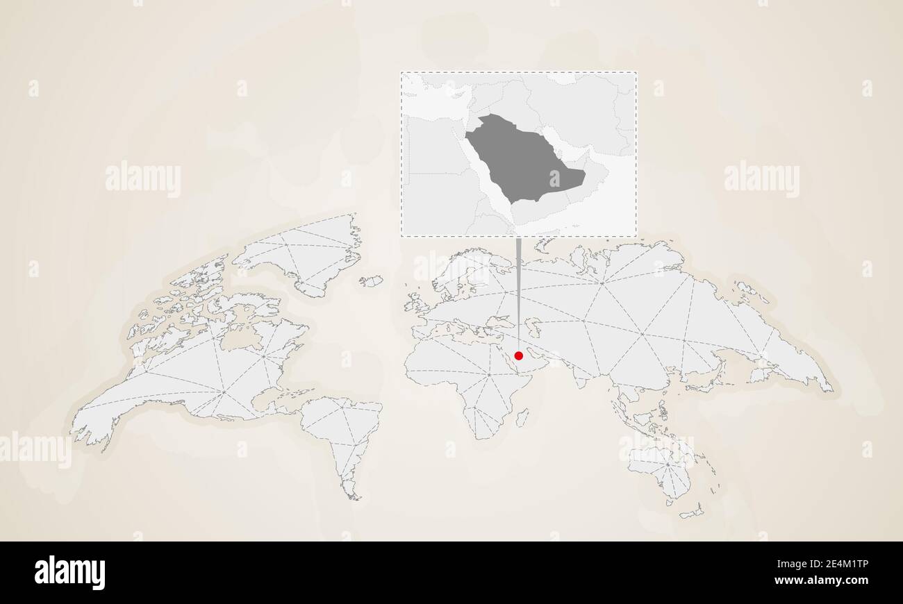 Map of Saudi Arabia with neighbor countries pinned on world map ...