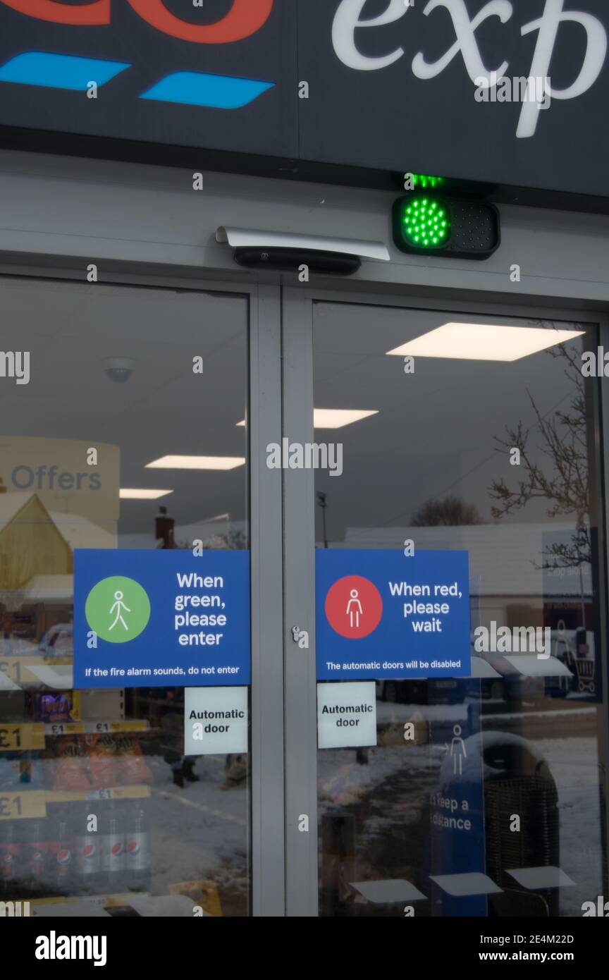 New Covid 'traffice light' entry measures at Tesco Express supermarket ...