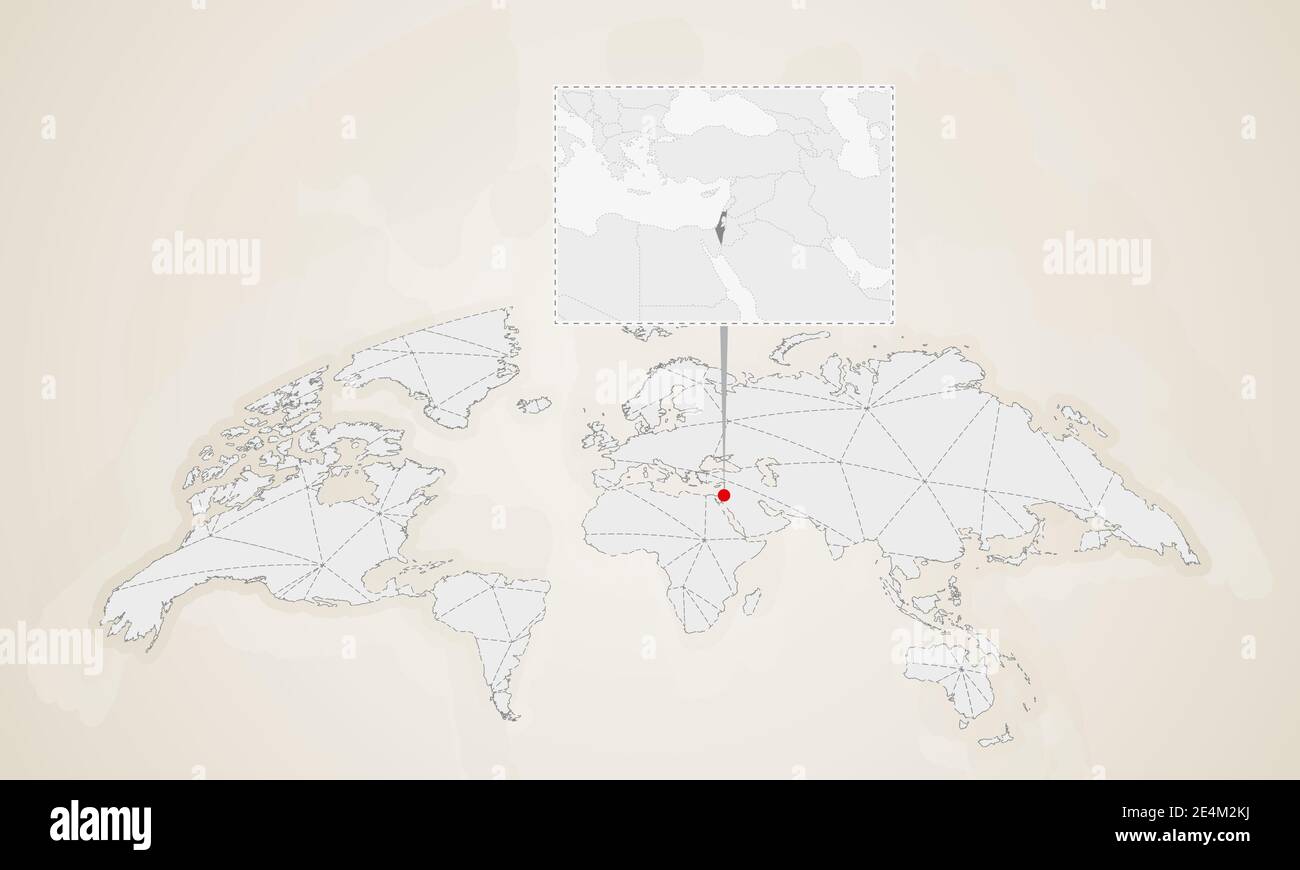 Map of Israel with neighbor countries pinned on world map. Abstract ...