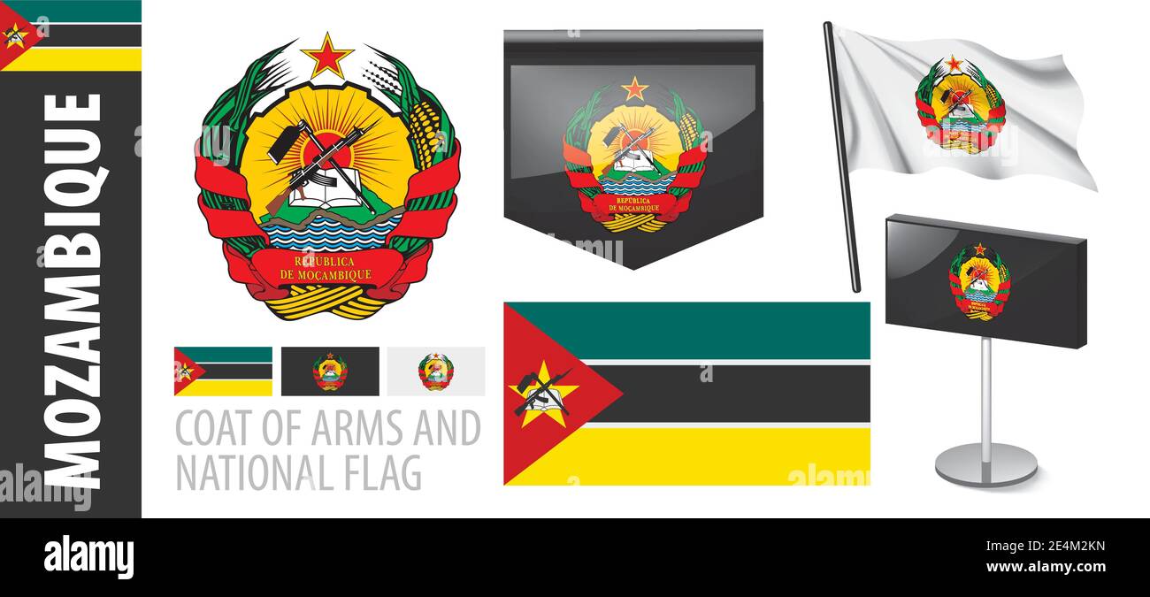 Vector set of the coat of arms and national flag of Mozambique Stock ...