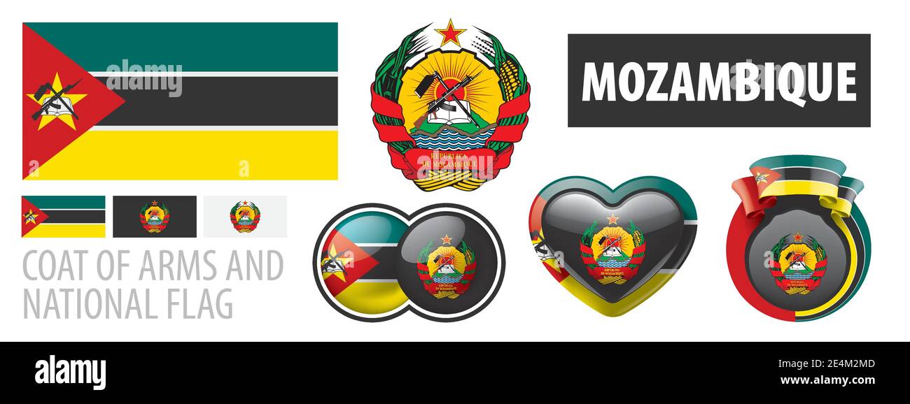 Vector set of the coat of arms and national flag of Mozambique Stock ...