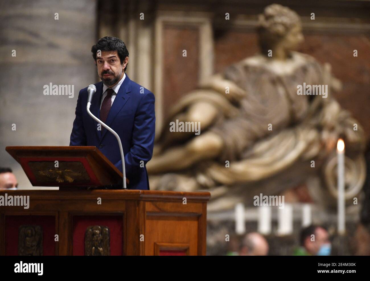 Italian actor Pierfrancesco Favino reads a passage from the Bible ...