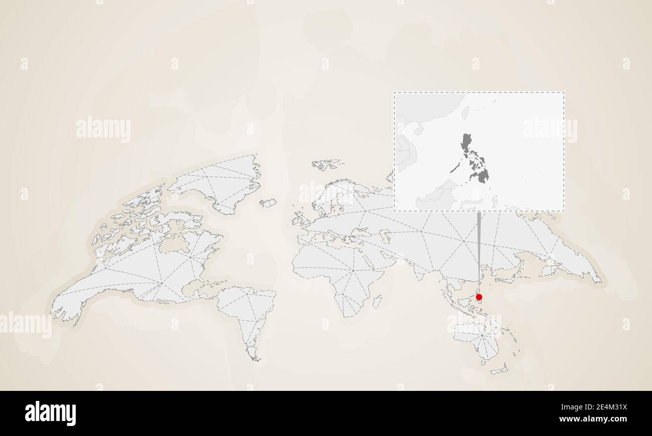 Map of Philippines with neighbor countries pinned on world map ...