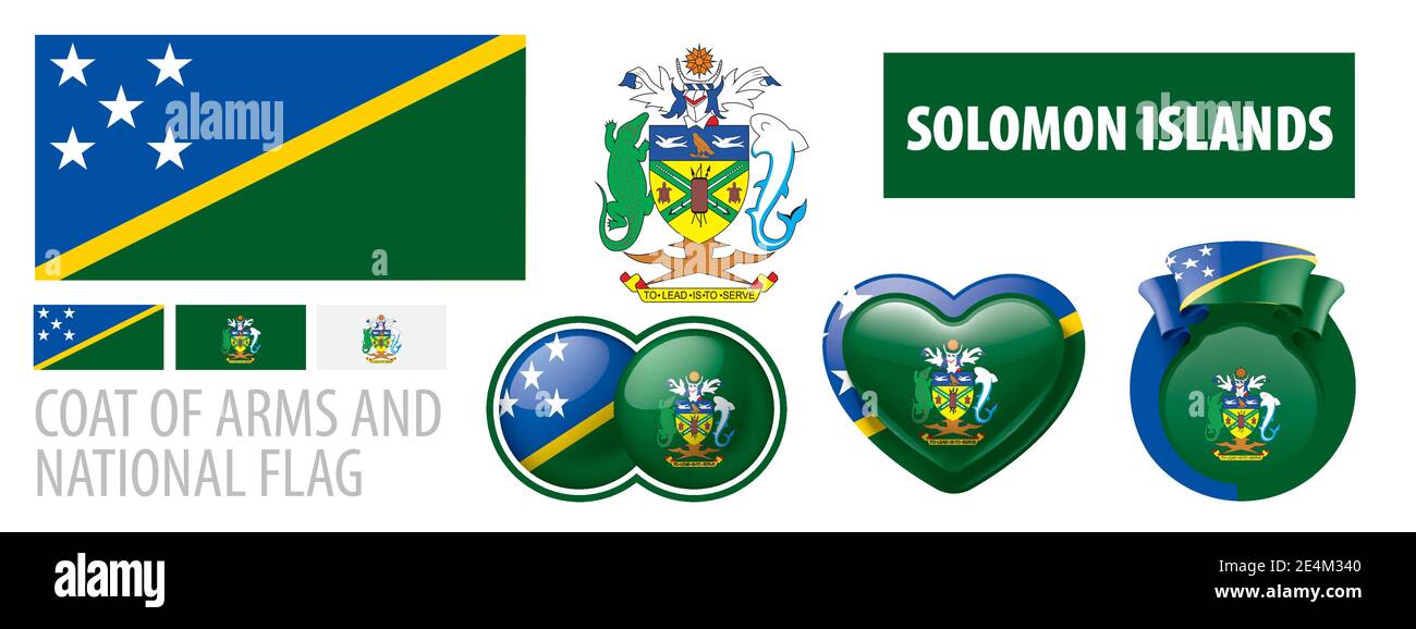 Vector set of the coat of arms and national flag of Solomon Islands ...
