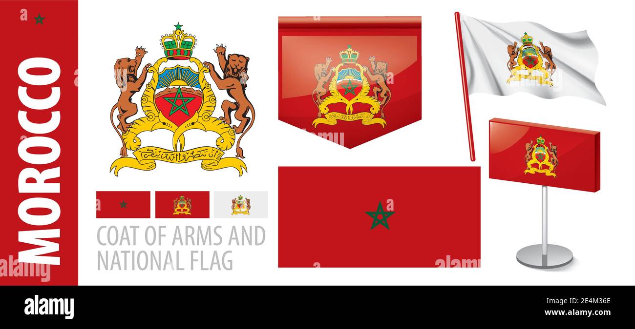 Vector set of the coat of arms and national flag of Morocco Stock ...