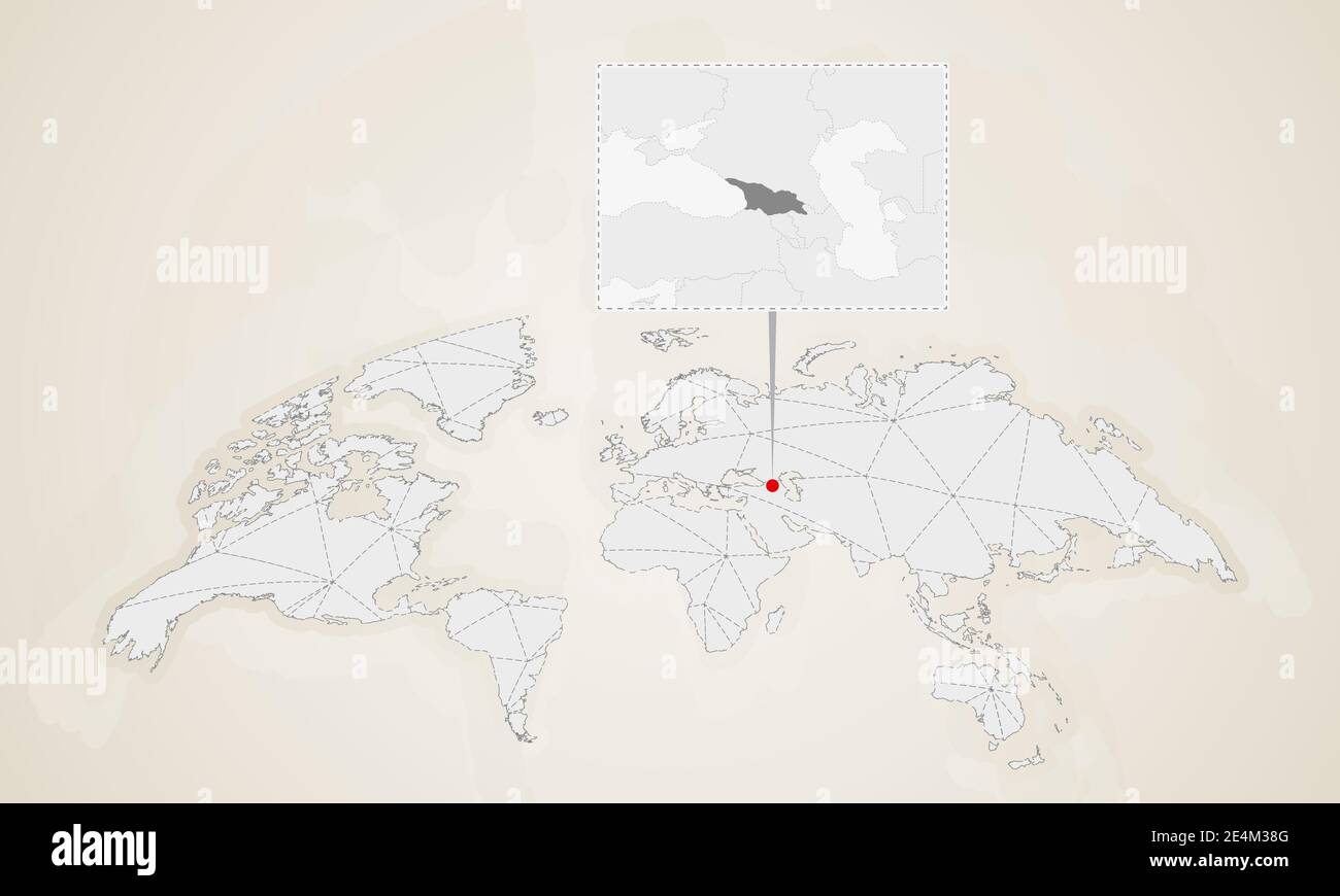Map of Georgia with neighbor countries pinned on world map. Abstract ...