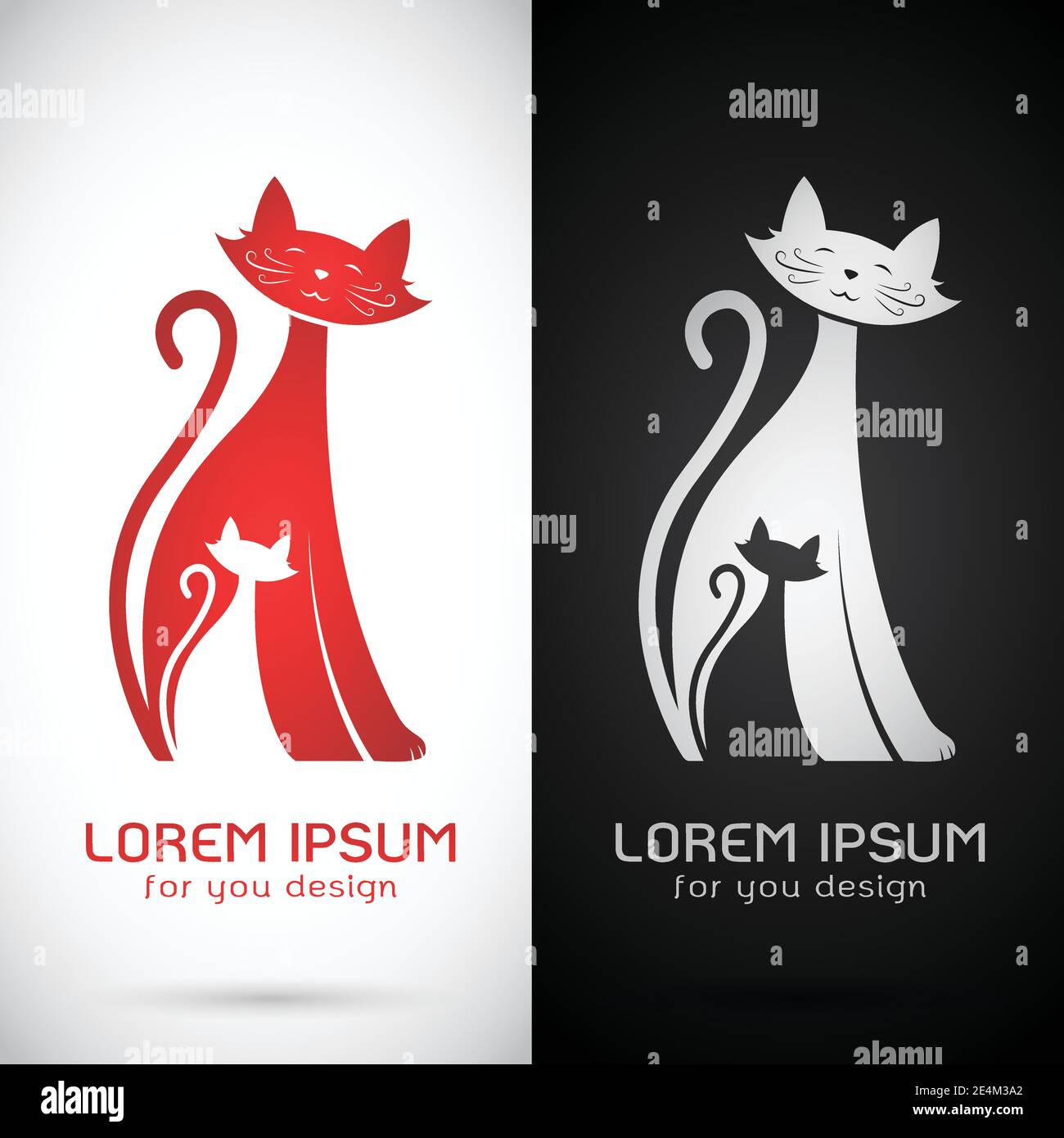 Vector of cat design on white background and red background, Logo ...