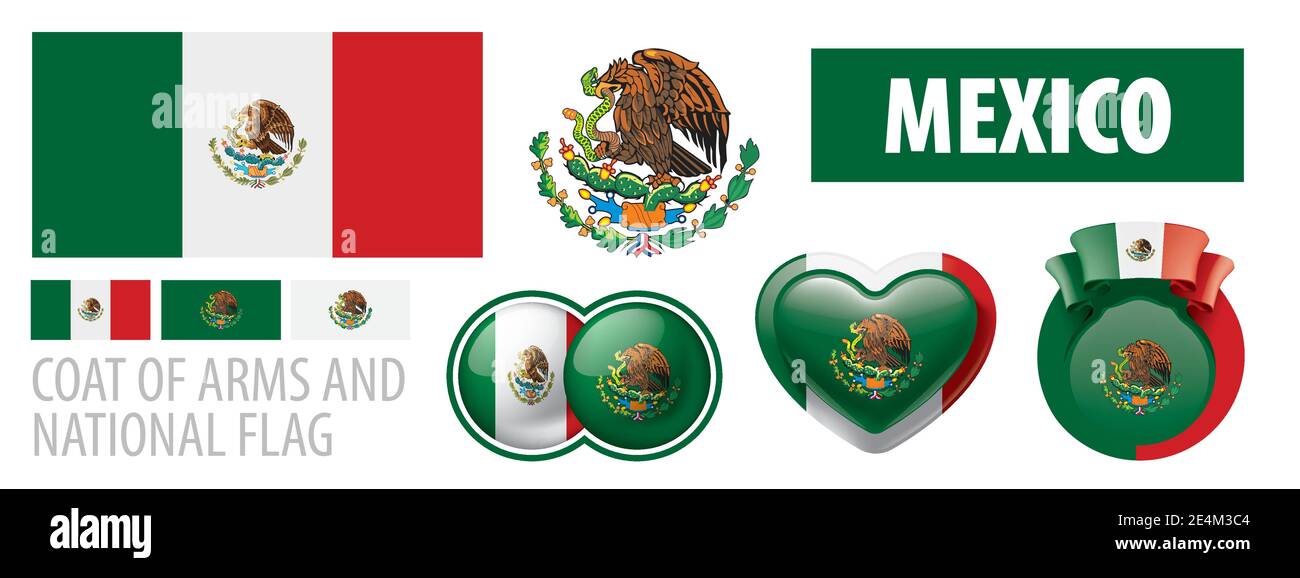Vector set of the coat of arms and national flag of Mexico Stock Vector Image & Art - Alamy