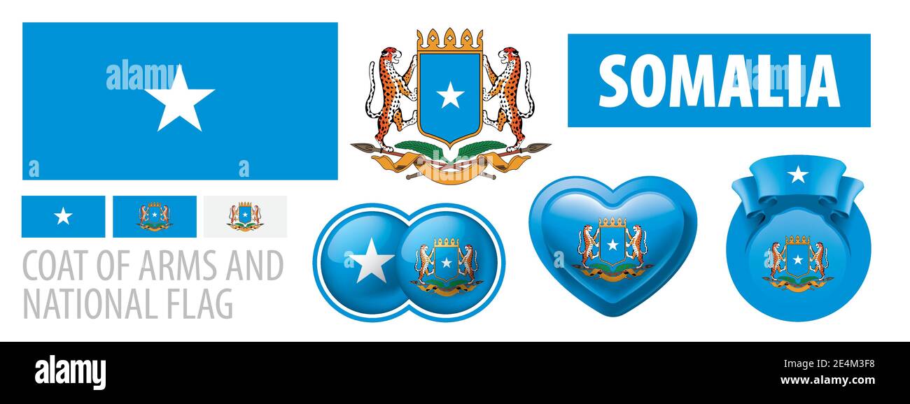 Vector set of the coat of arms and national flag of Somalia Stock ...