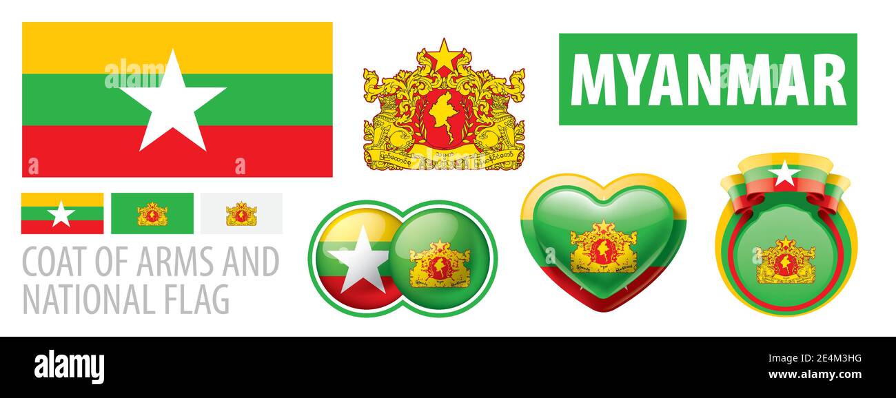 Vector set of the coat of arms and national flag of Myanmar Stock ...