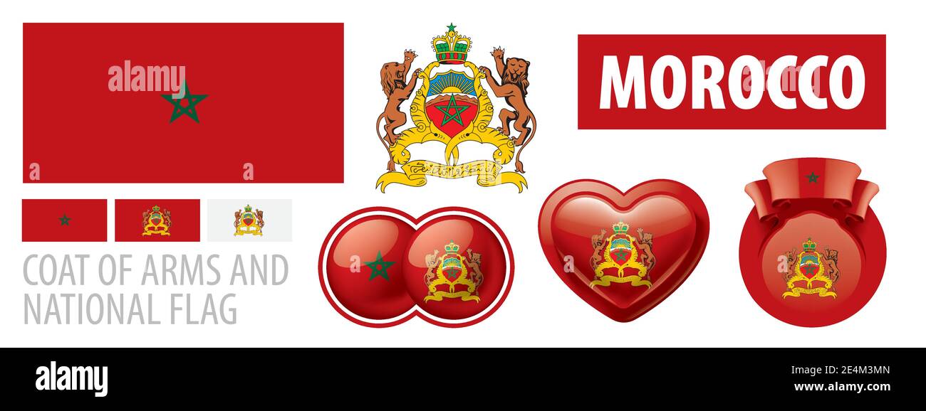 Vector set of the coat of arms and national flag of Morocco Stock ...