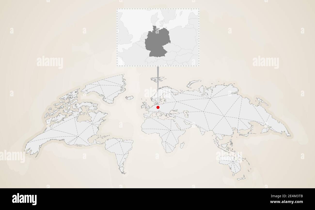 Map of Germany with neighbor countries pinned on world map. Abstract ...