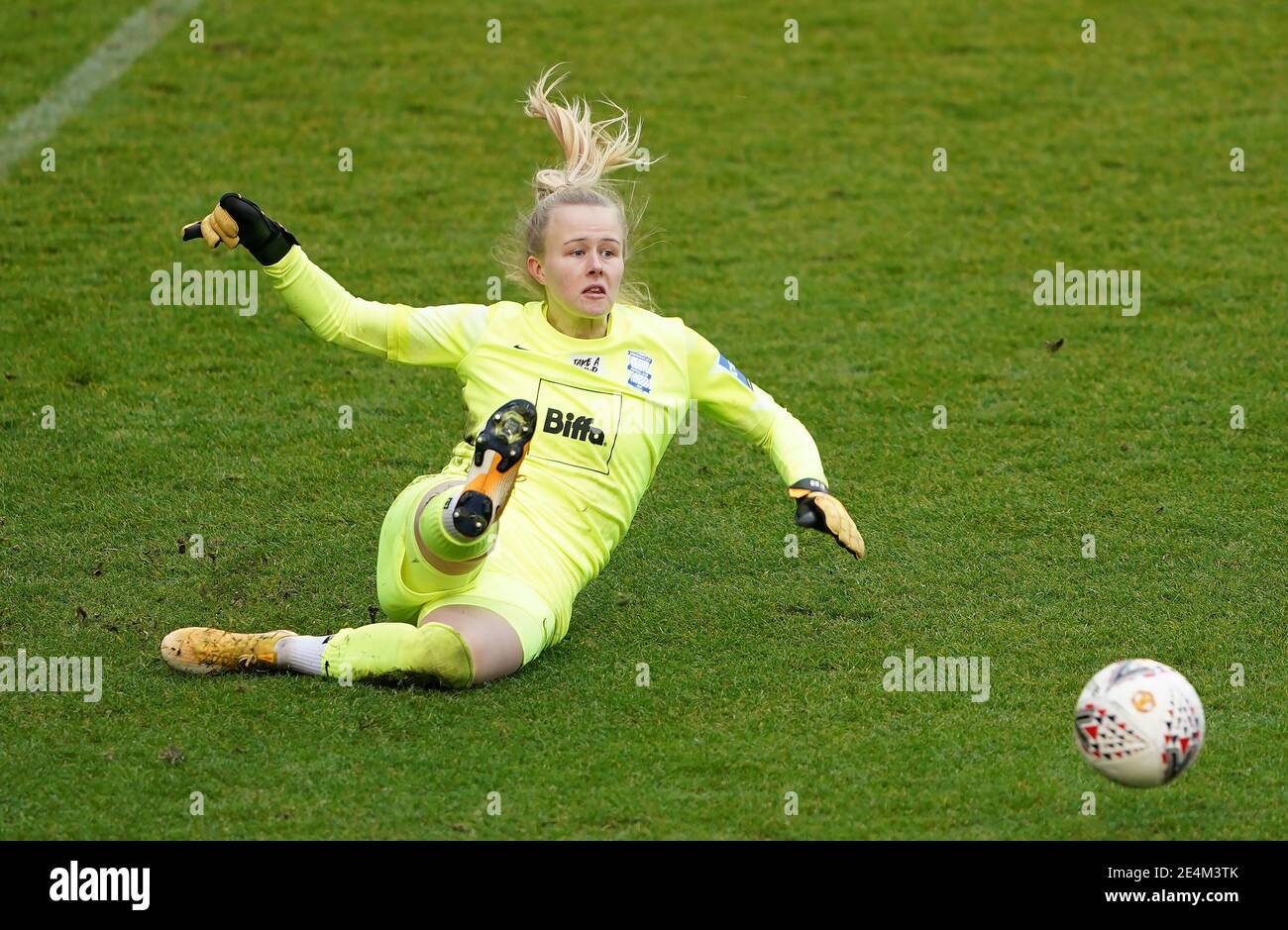 Birmingham City goalkeeper Hannah Hampton slips while kicking during ...