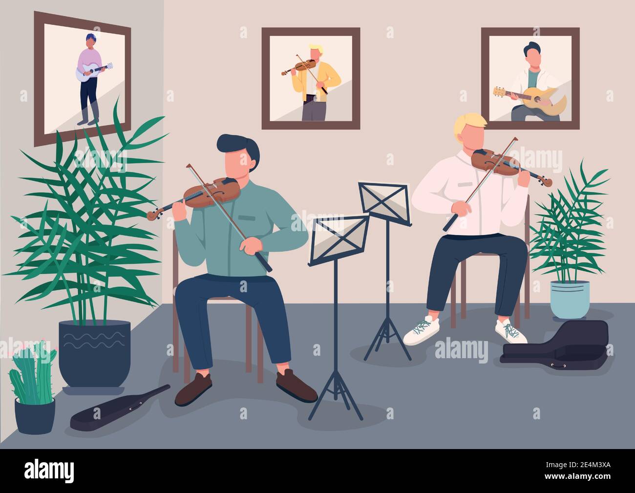 Studio music playing flat color vector illustration Stock Vector Image ...