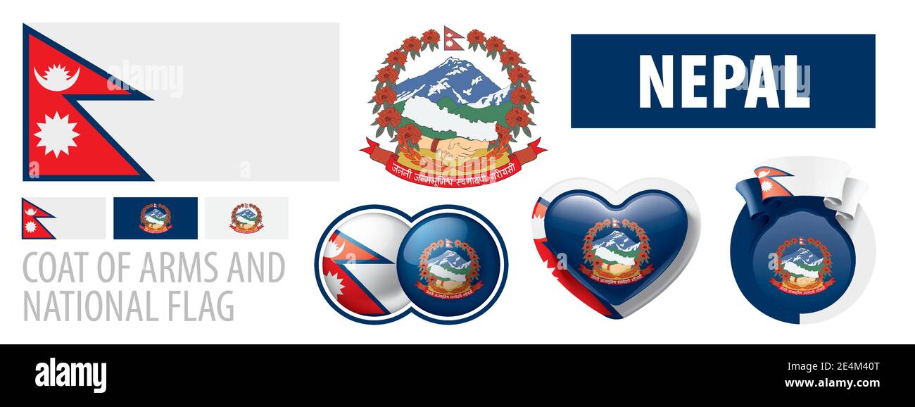 Vector set of the coat of arms and national flag of Nepal Stock Vector ...