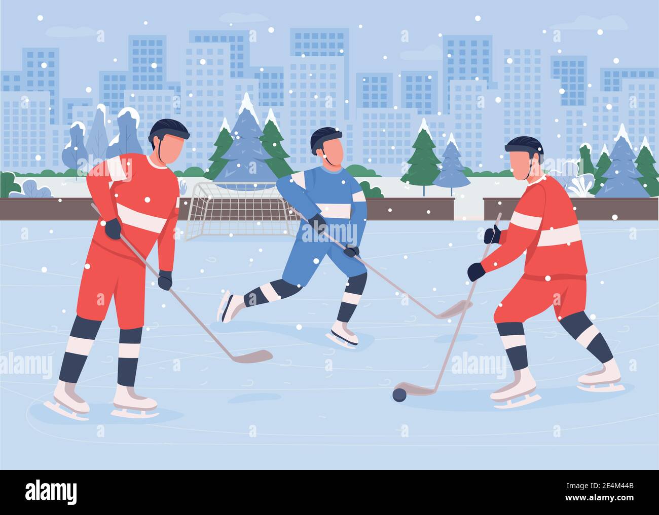 People playing hockey on ice rink flat color vector illustration Stock ...