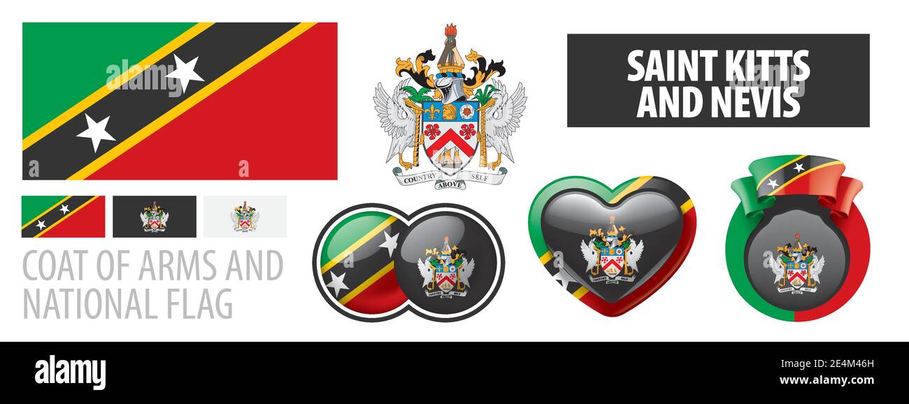 Vector set of the coat of arms and national flag of Saint Kitts and ...