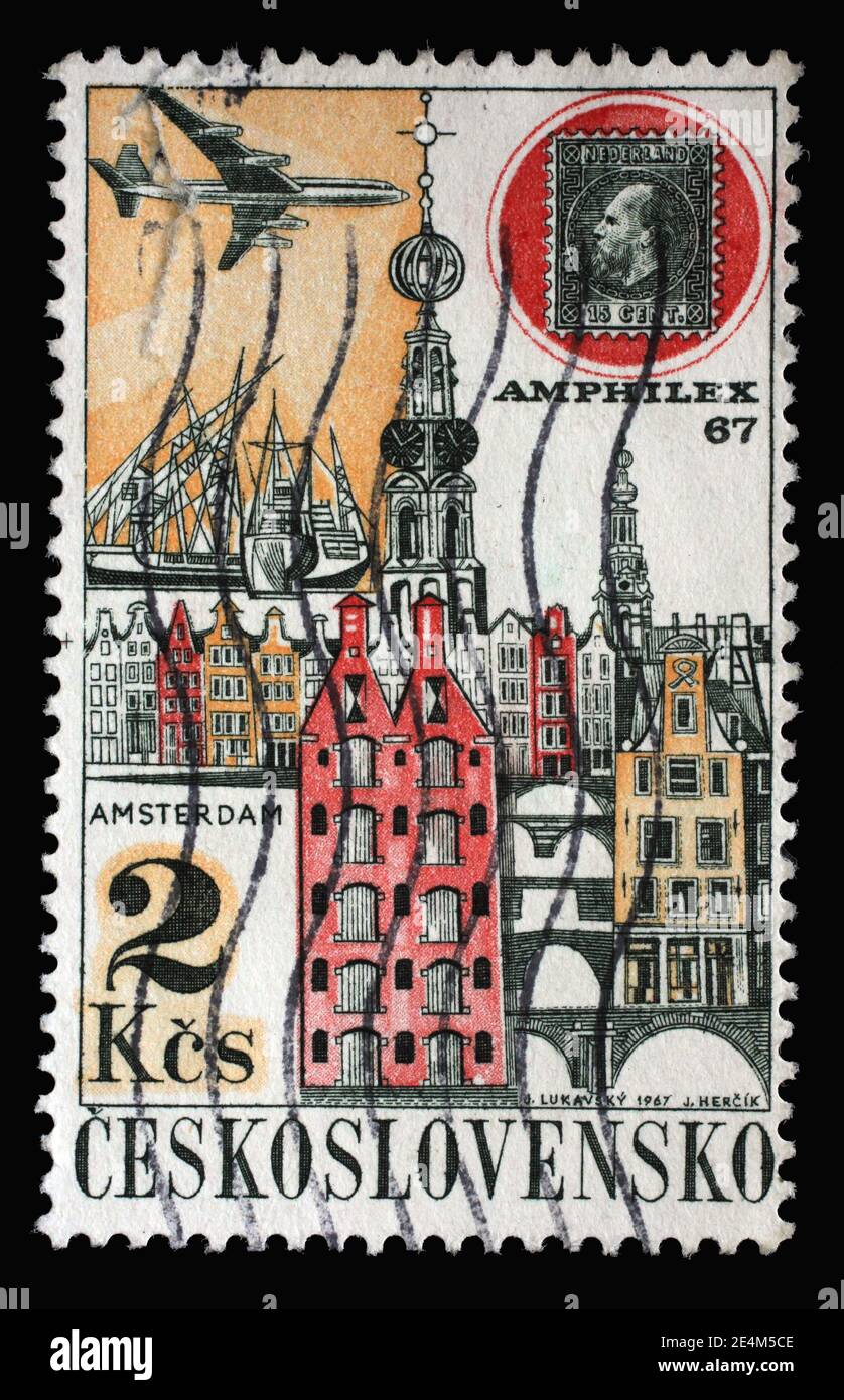 Stamp printed in Czechoslovakia shows AMPHILEX '67, Amsterdam, Stamp ...