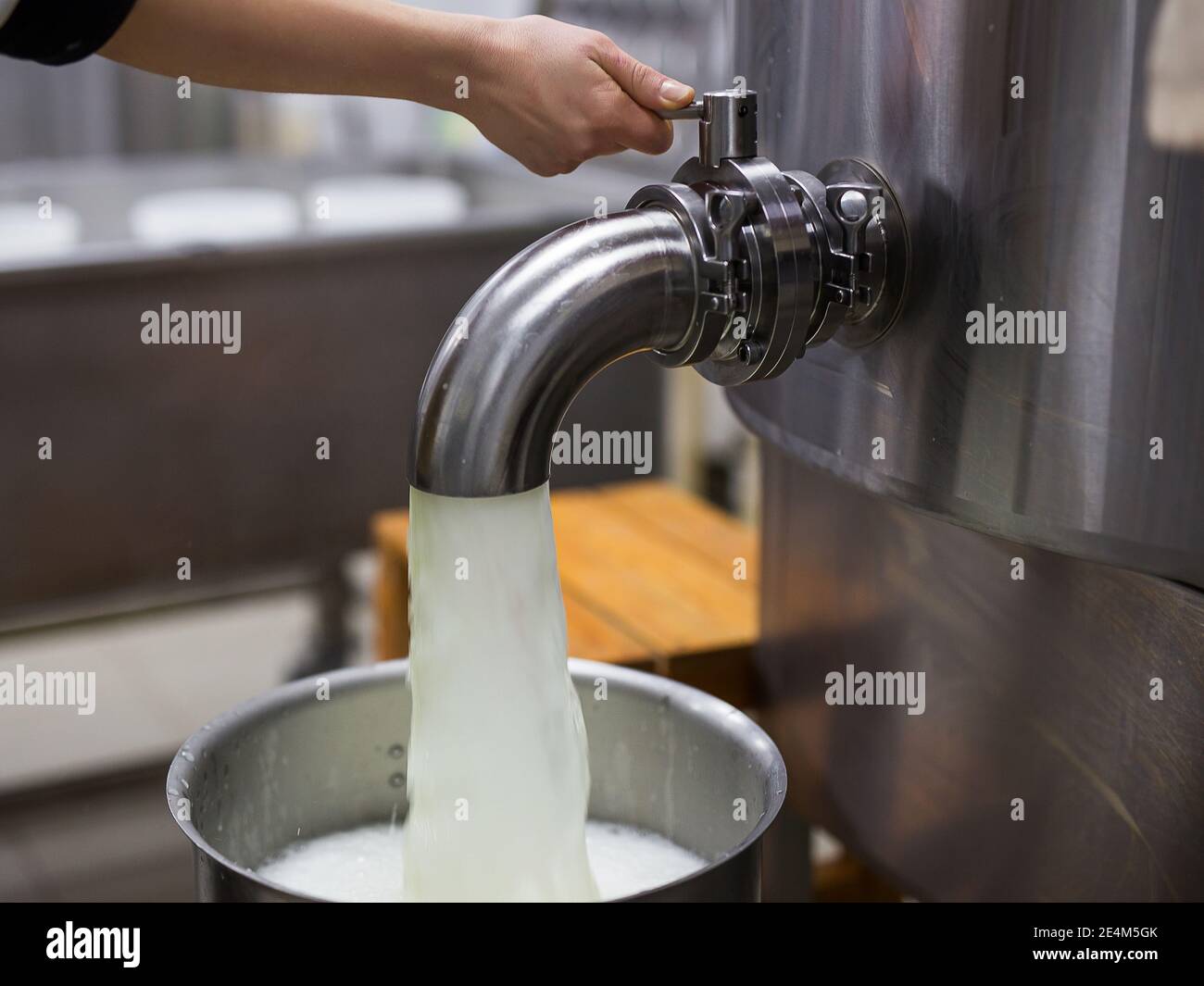 equipment of a private cheese factory and stages of preparation and ...