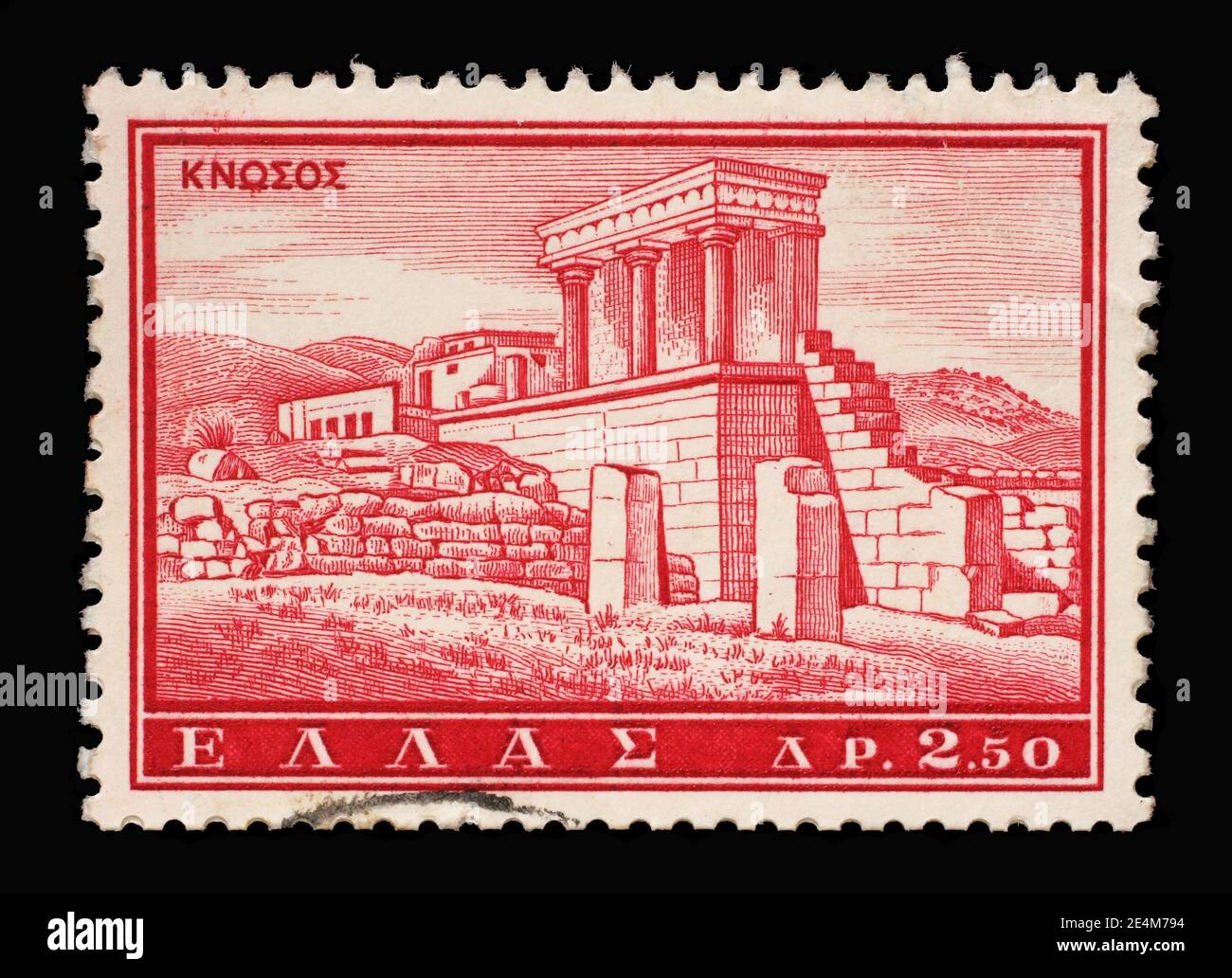 Stamp printed in Greece shows image of Knossos, the largest Bronze Age ...