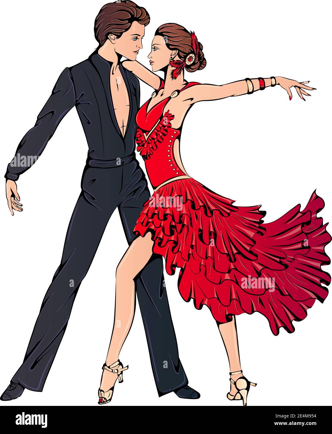Vector illustration of young couple dancing ballroom latin dance ...