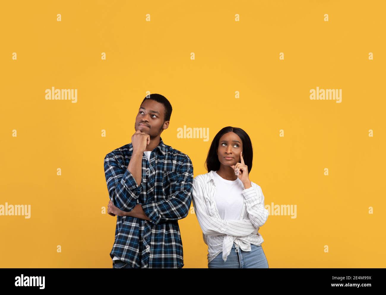 Serious confident couple of two people interested, thinking Stock Photo ...