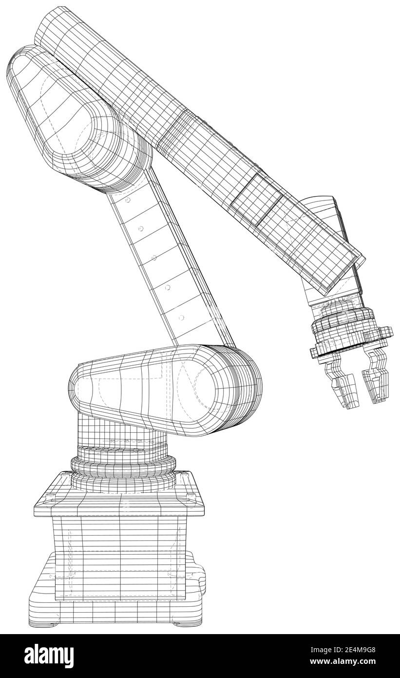 Industrial robot hand. Abstract drawing. Wire-frame. EPS10 format ...