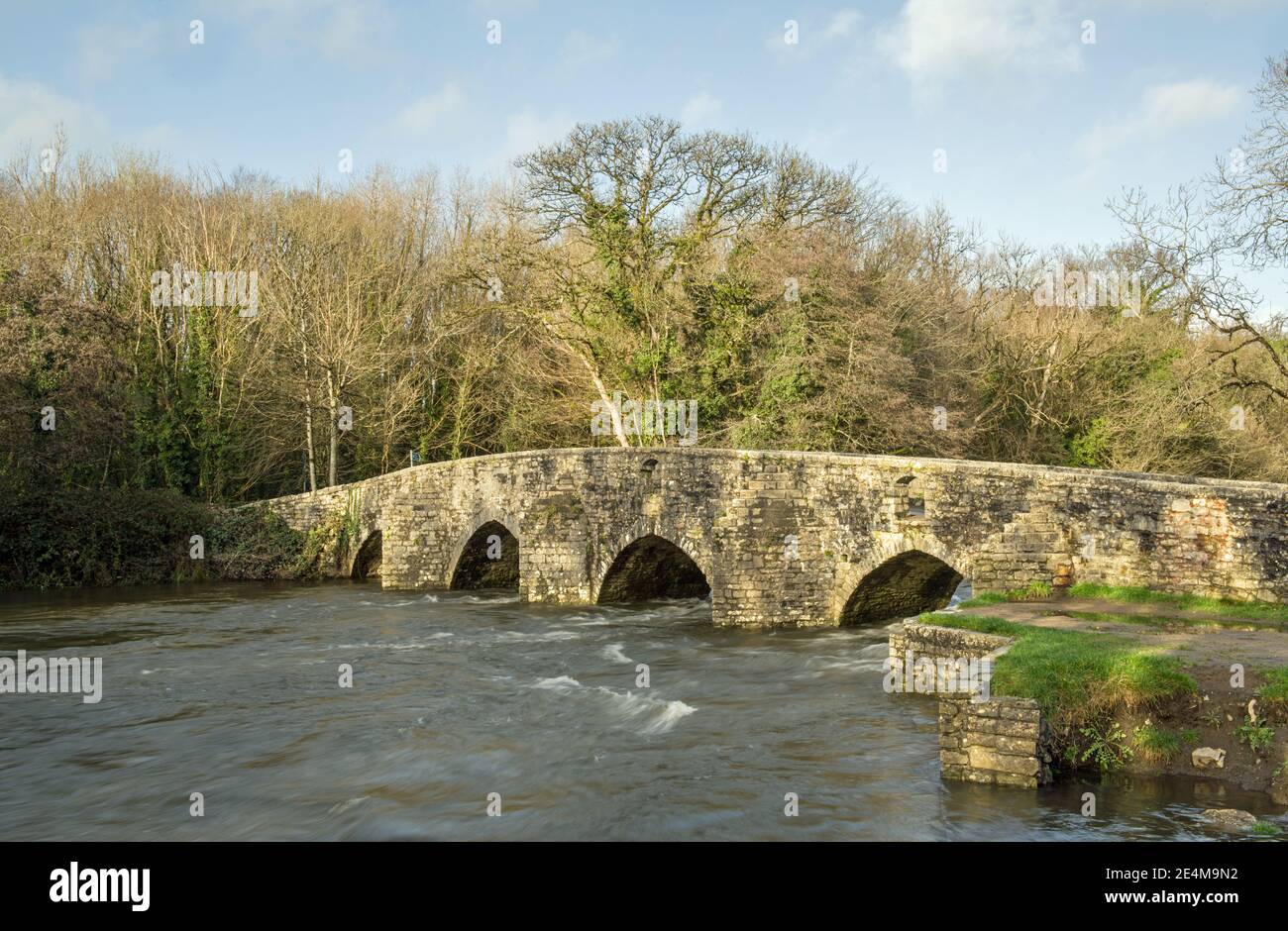 The ancient dipping bridge over the River Ogmore near Merthyr Maw after ...