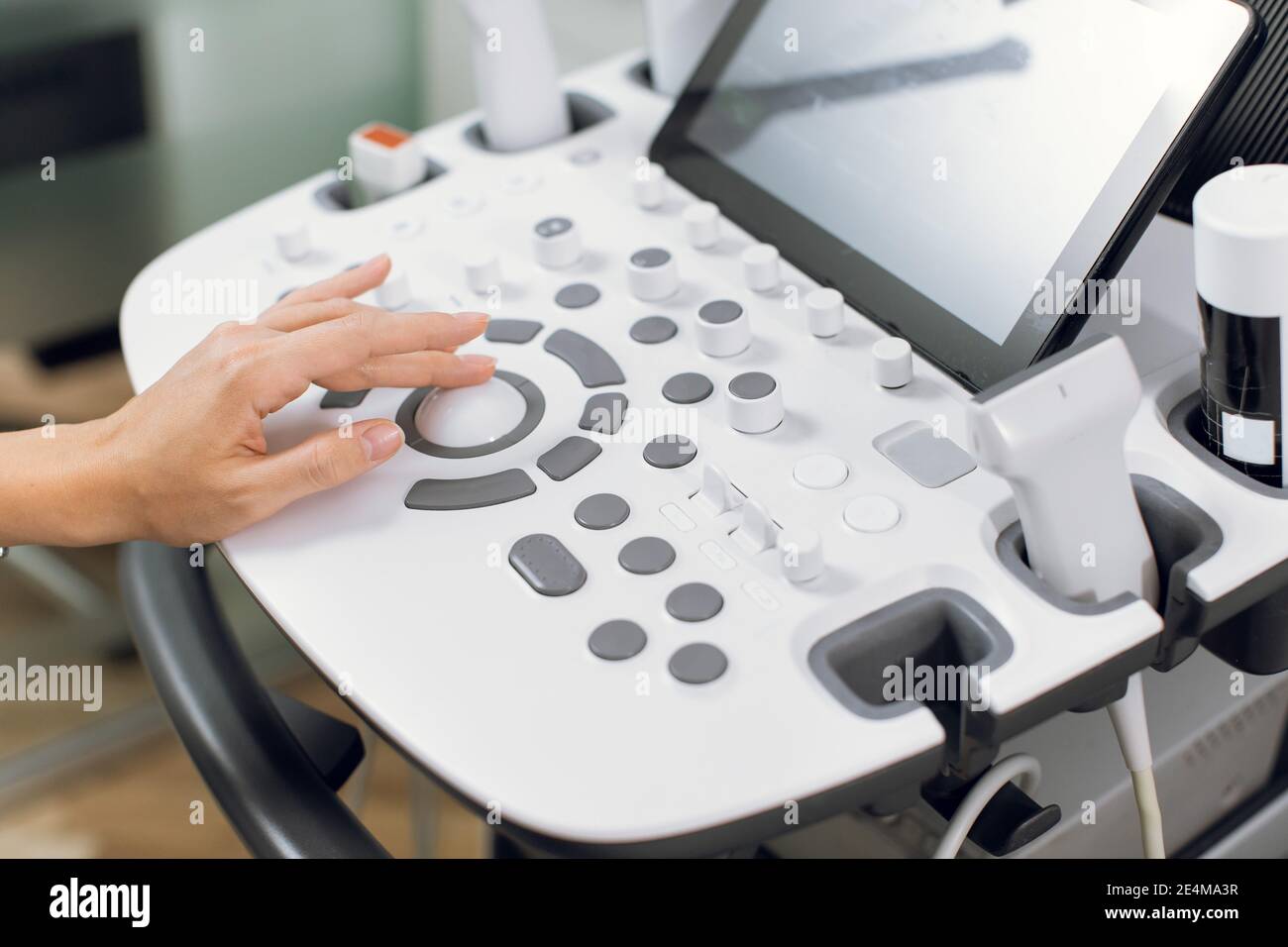 Close up cropped shot of modern medical device, ultrasound machine ...