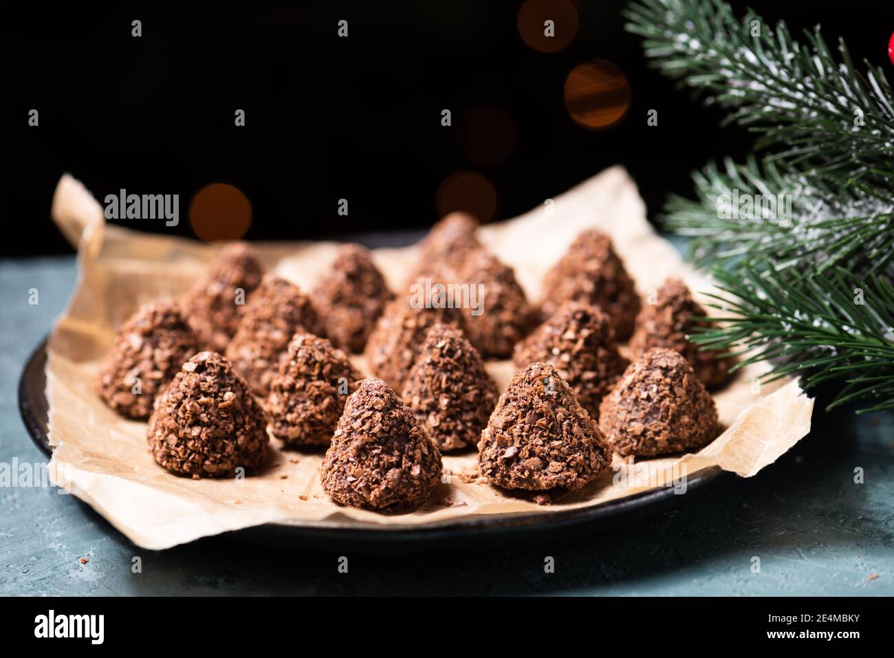 Truffle chocolate candies with assorted wafer crumbs. Sweet homemade ...