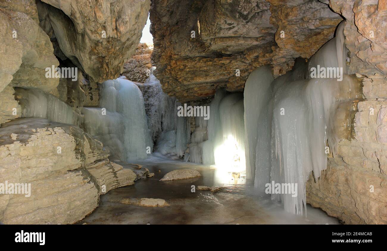 Frozen waterfall in cave hi-res stock photography and images - Alamy