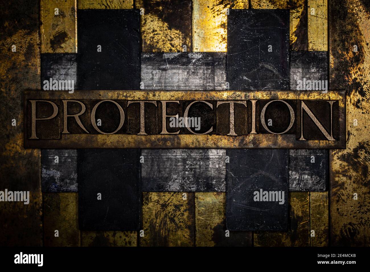 Protection text message on vintage textured grunge copper background ...