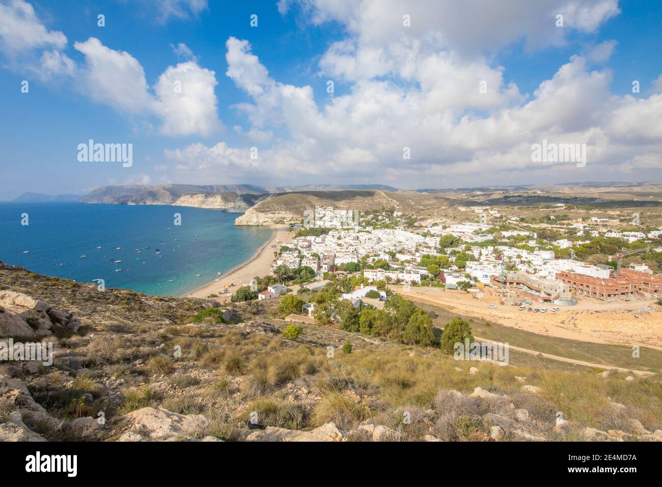 Agua Amarga village, from top of mountain, in Gata Cape Natural Park ...