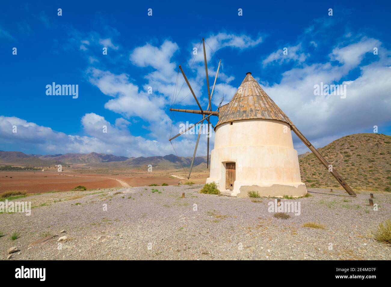 ancient wind mill on the hill of Genoveses Beach in Gata Cape in Nijar ...