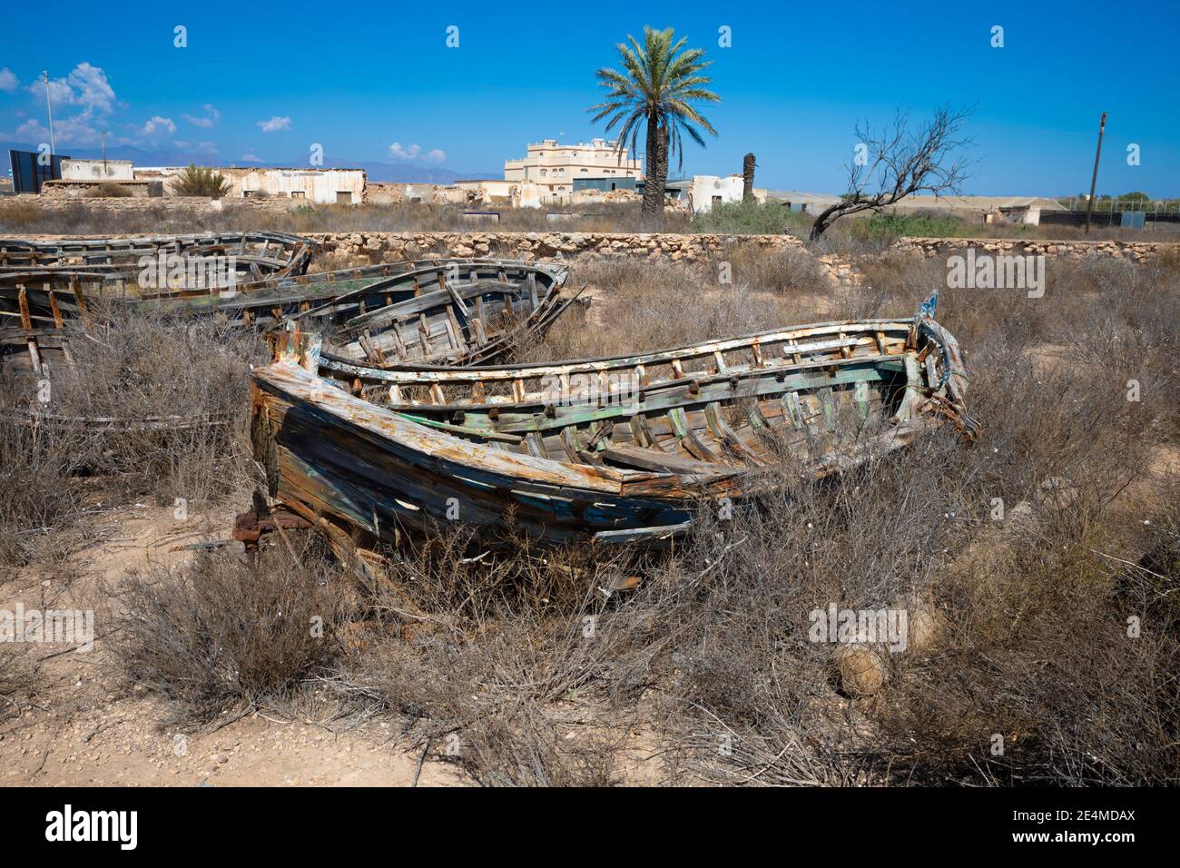 dilapidated old wooden boats in the country of Gata Cape Natural Park ...