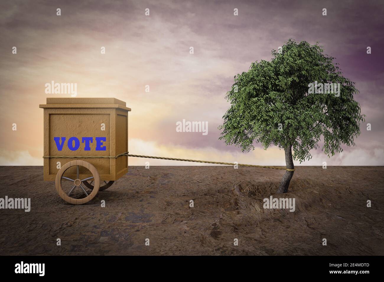 A tree pulls a ballot box with a rope demonstrating Environmental ...