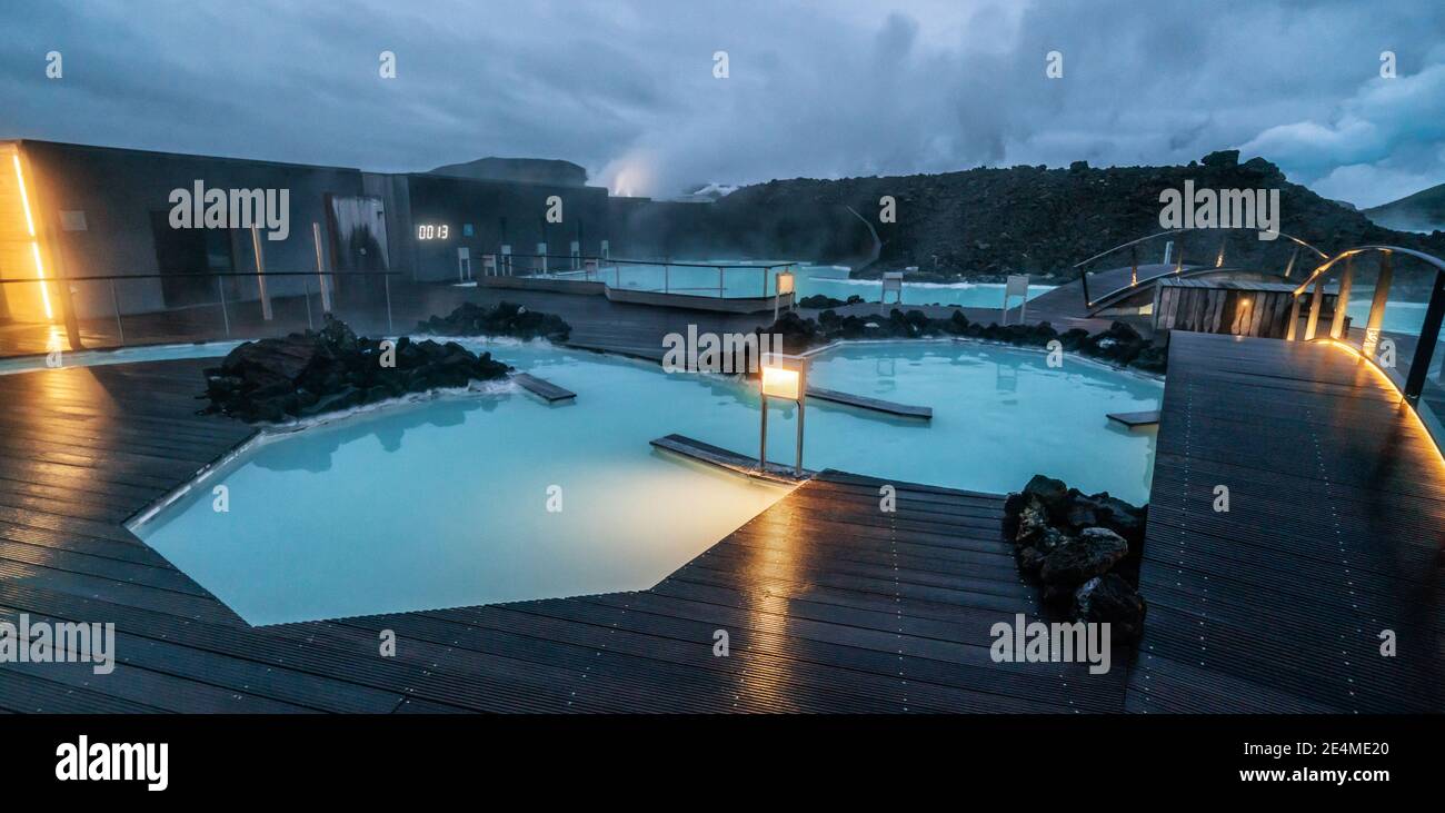Reykjavik, Iceland - July 4, 2018: Beautiful geothermal spa pool in ...
