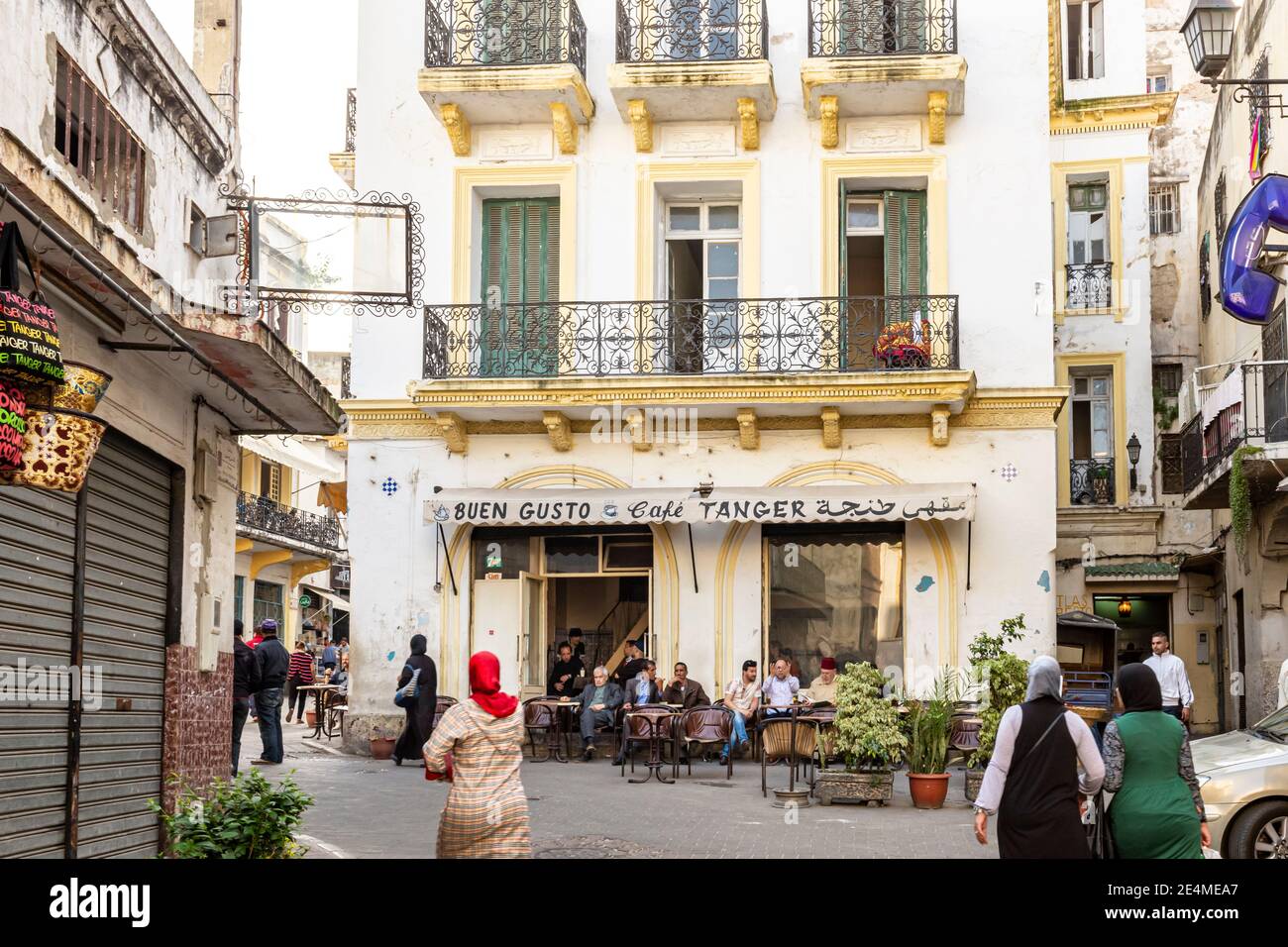 Locals relaxing at Cafe Tanger in the Kasbah of Tangier, Morocco Stock ...