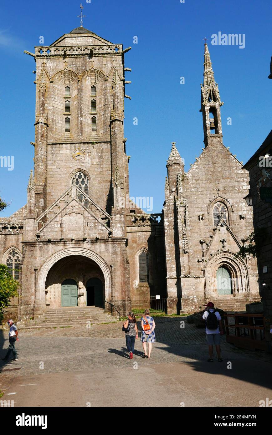 Locronan, St Ronan church and Penity chapel in old village, Finistere ...