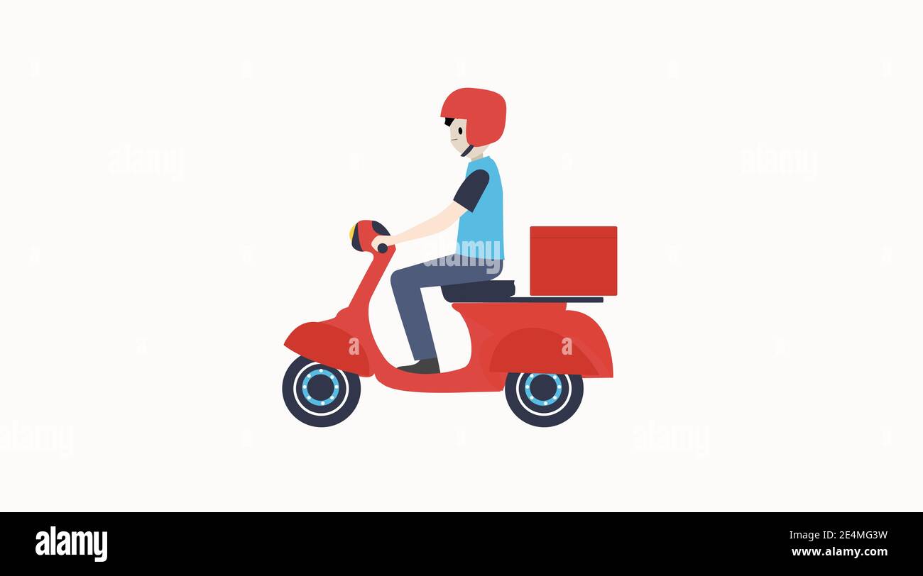 Vector isolated Illustration of a Delivery Motorcycle Guy. Man in a ...