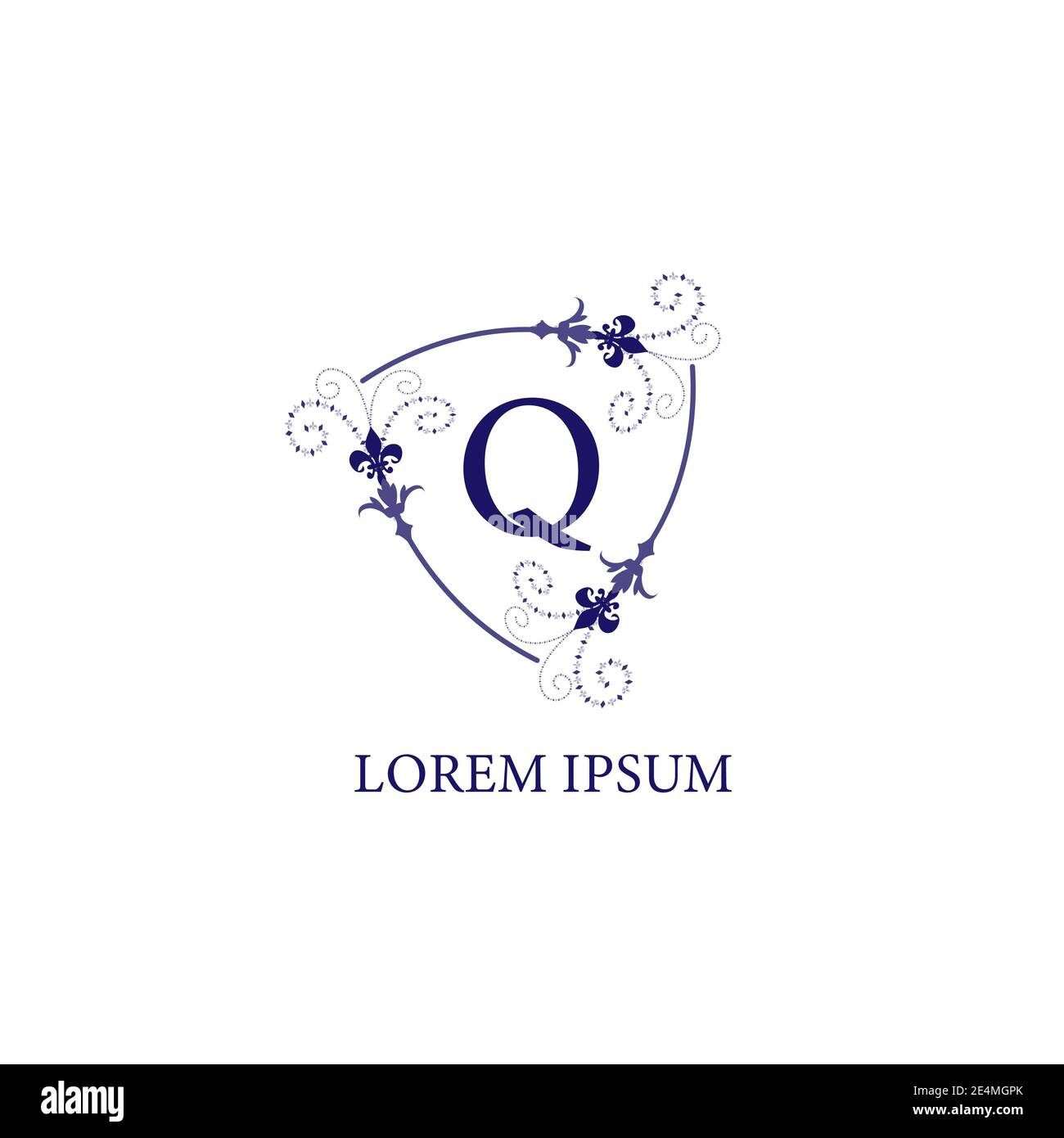 Decorative floral shield with Lily Flower ornament. Letter Q alphabet ...