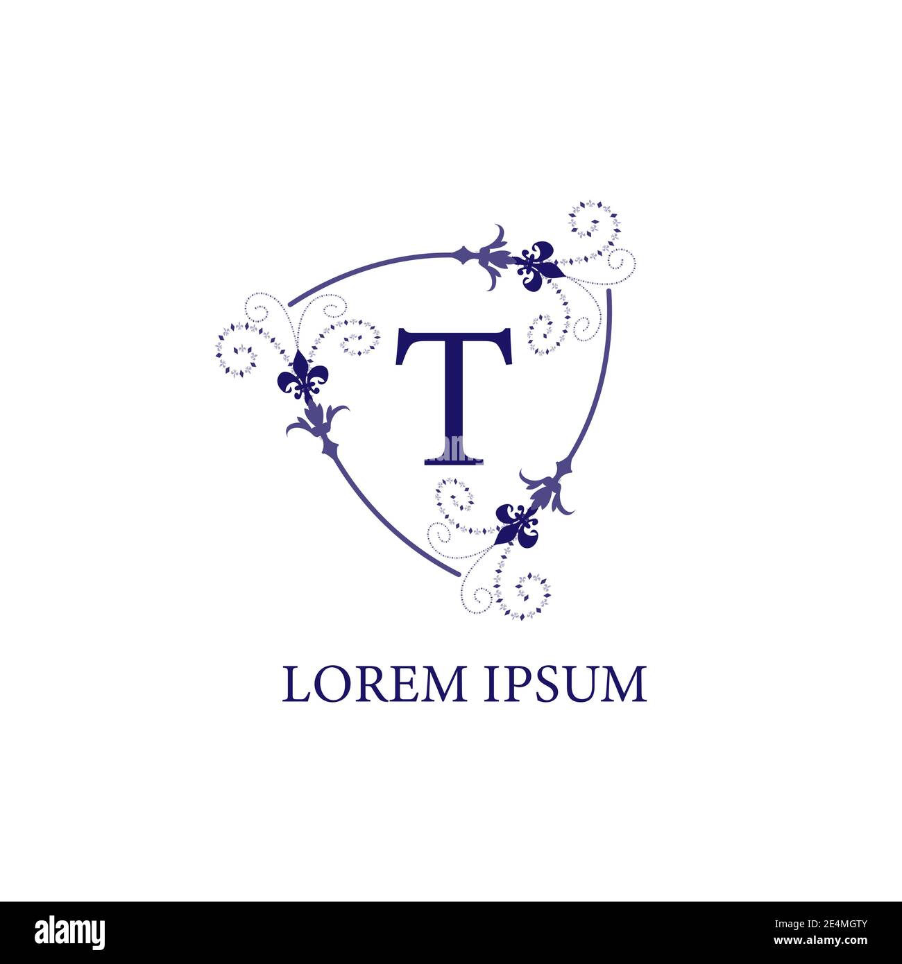 Decorative floral shield with Lily Flower ornament. Letter T alphabet ...